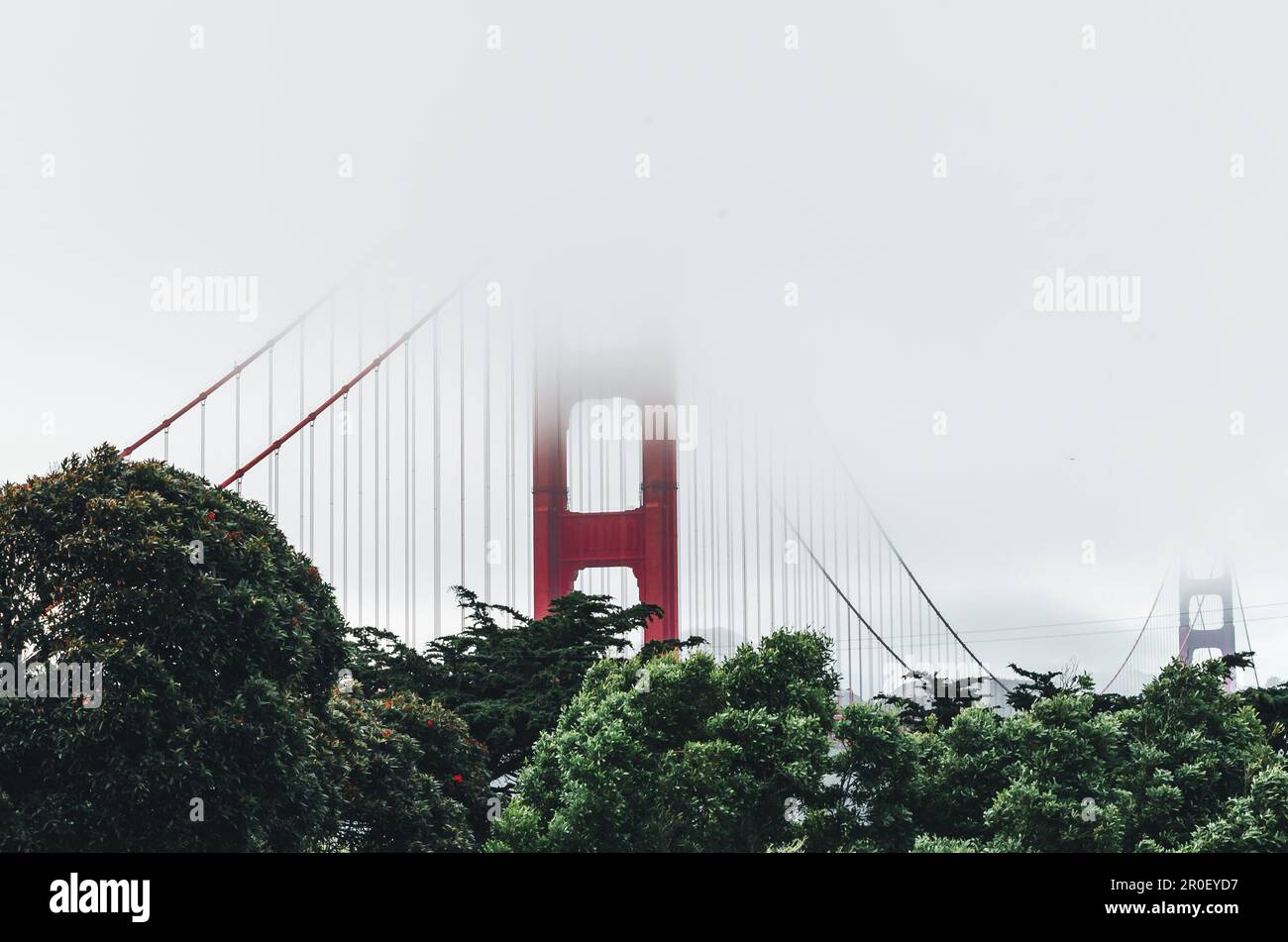 The iconic Golden Gate Bridge in San Francisco, California, partially ...