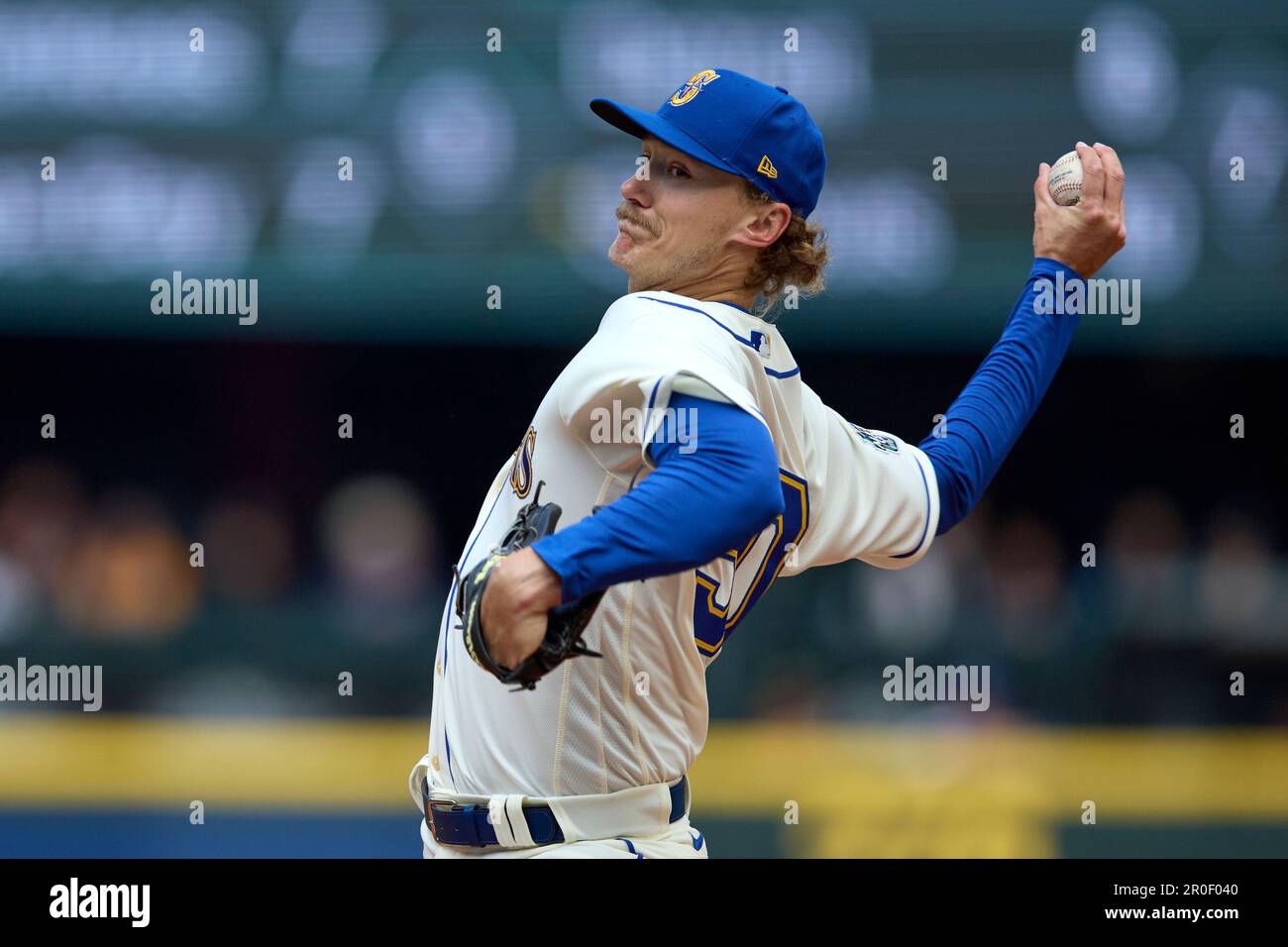 Seattle Mariners starting pitcher Bryce Miller throws against the ...