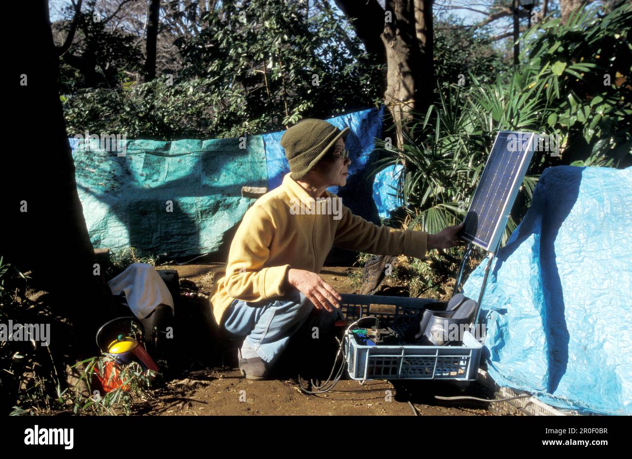 Homeless, living boxes in Tokyo, Japan, Homeless community in Ueno Park ...