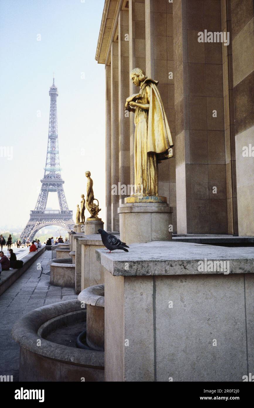Golden statues and Eiffel tower, Paris, France, Europe Stock Photo - Alamy