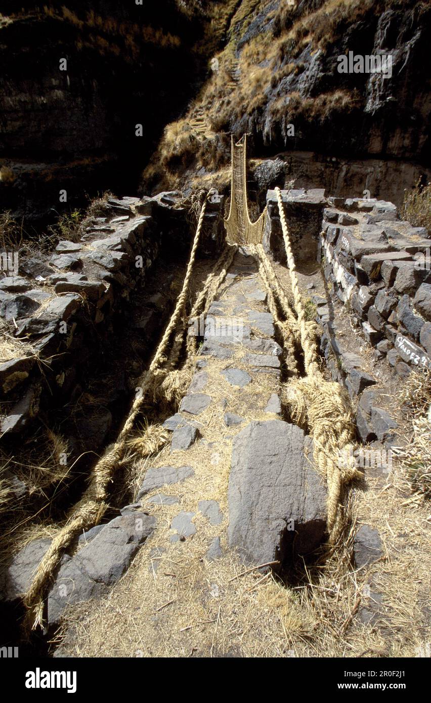 Suspension bridge, Combapata, Rio Apurimac, Peru, South America ...