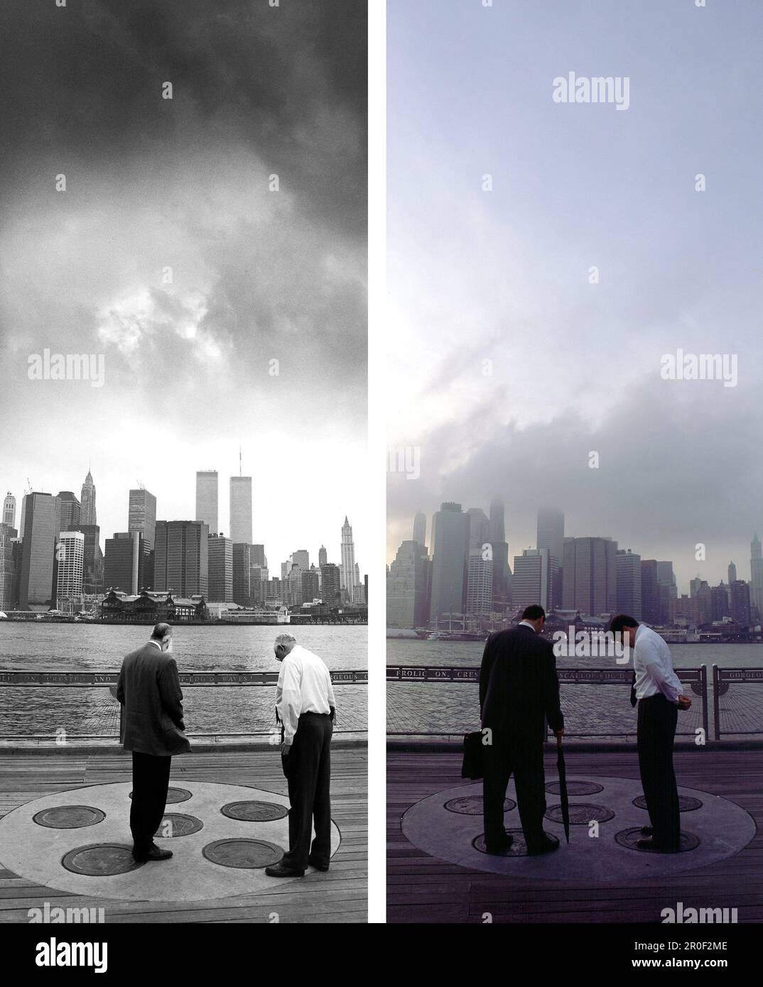 Businesspeople, NYC, York City, before and after the destruction of the ...
