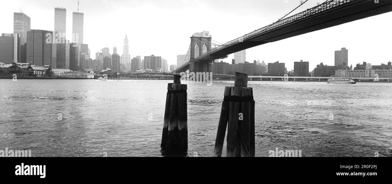 Brooklyn Bridge, USA, New York City, skyline with World Trade Center ...