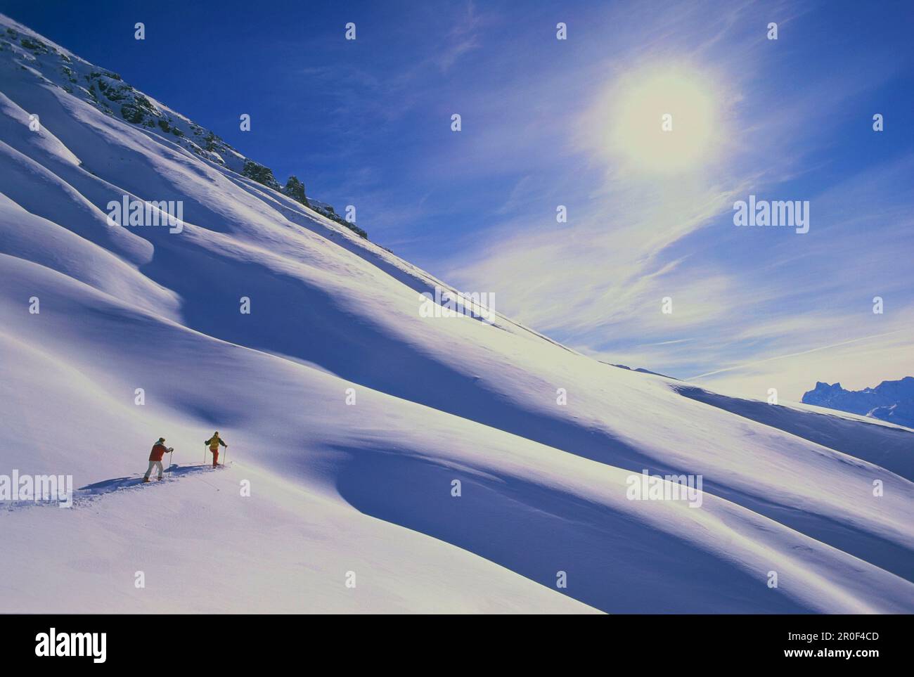 Skiing tour above Zuers, Lech at Arlberg, Vorarlberg, Austria Stock ...