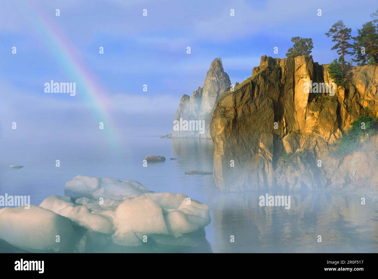 Lake Baikal with iceberg and rainbow, Peschanaya Bay, Siberia, Russia ...