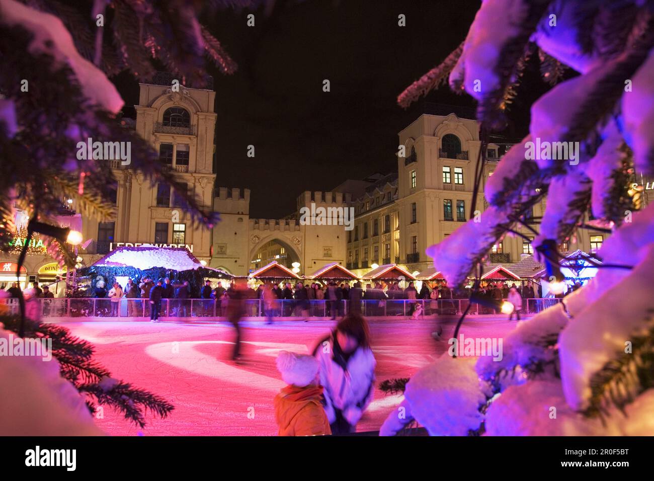 Winter attraction, ice rink at Karlsplatz, Stachus, Munich, Bavaria ...
