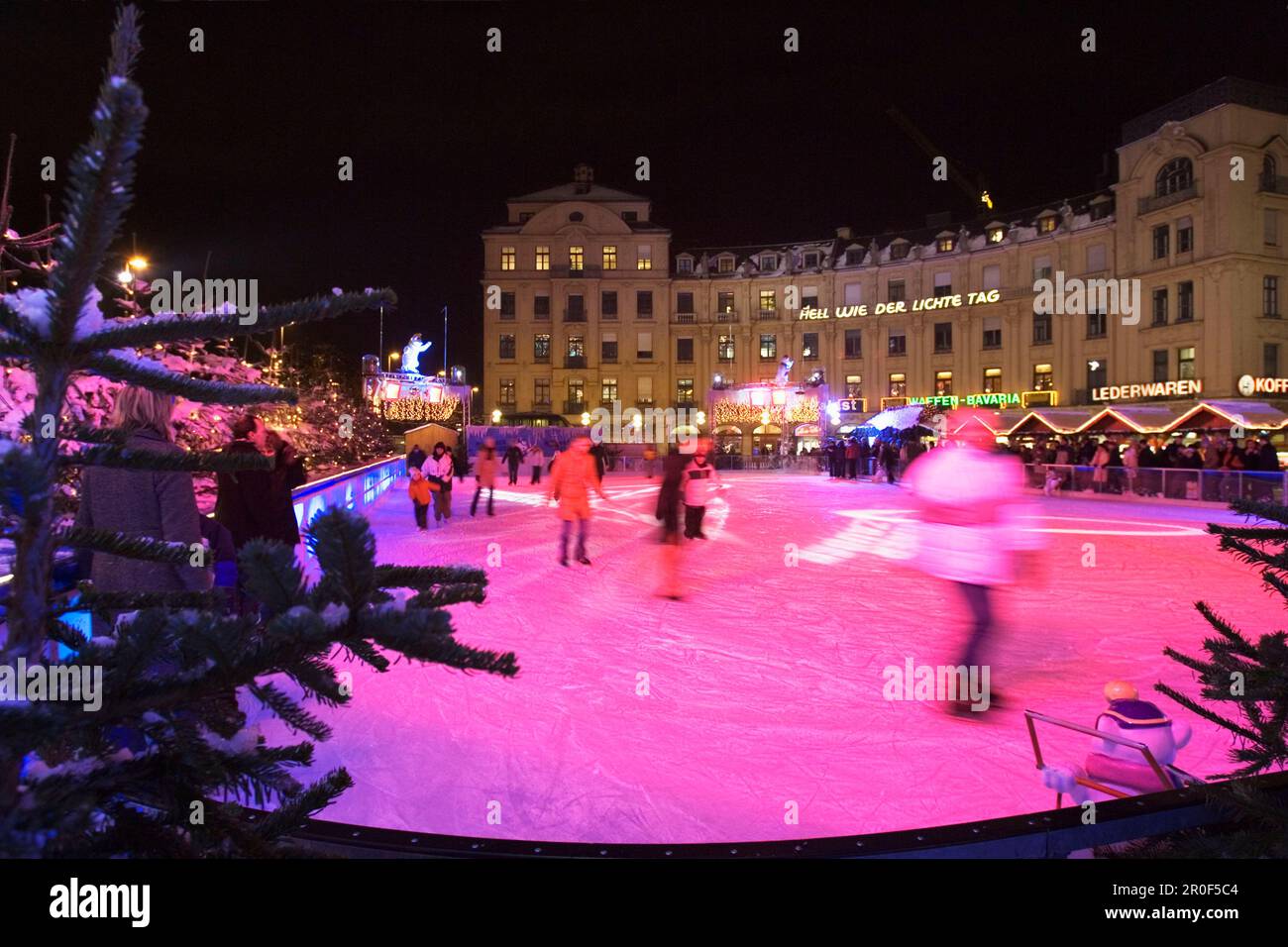 Winter attraction, ice rink at Karlsplatz, Stachus, Munich, Bavaria ...