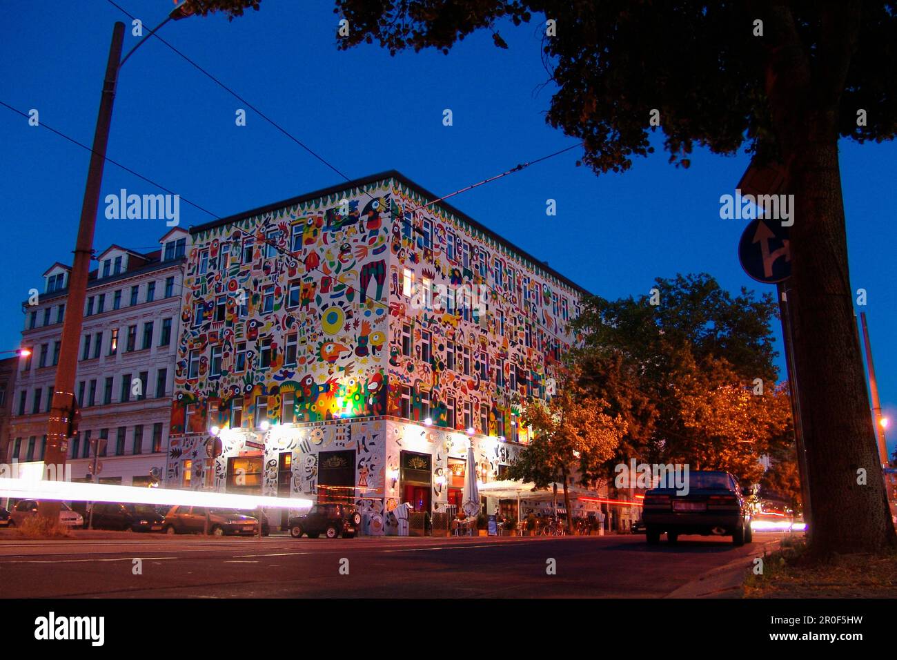 Colored building in Connewitz at night, Leipzig, Saxony, Germany Stock ...