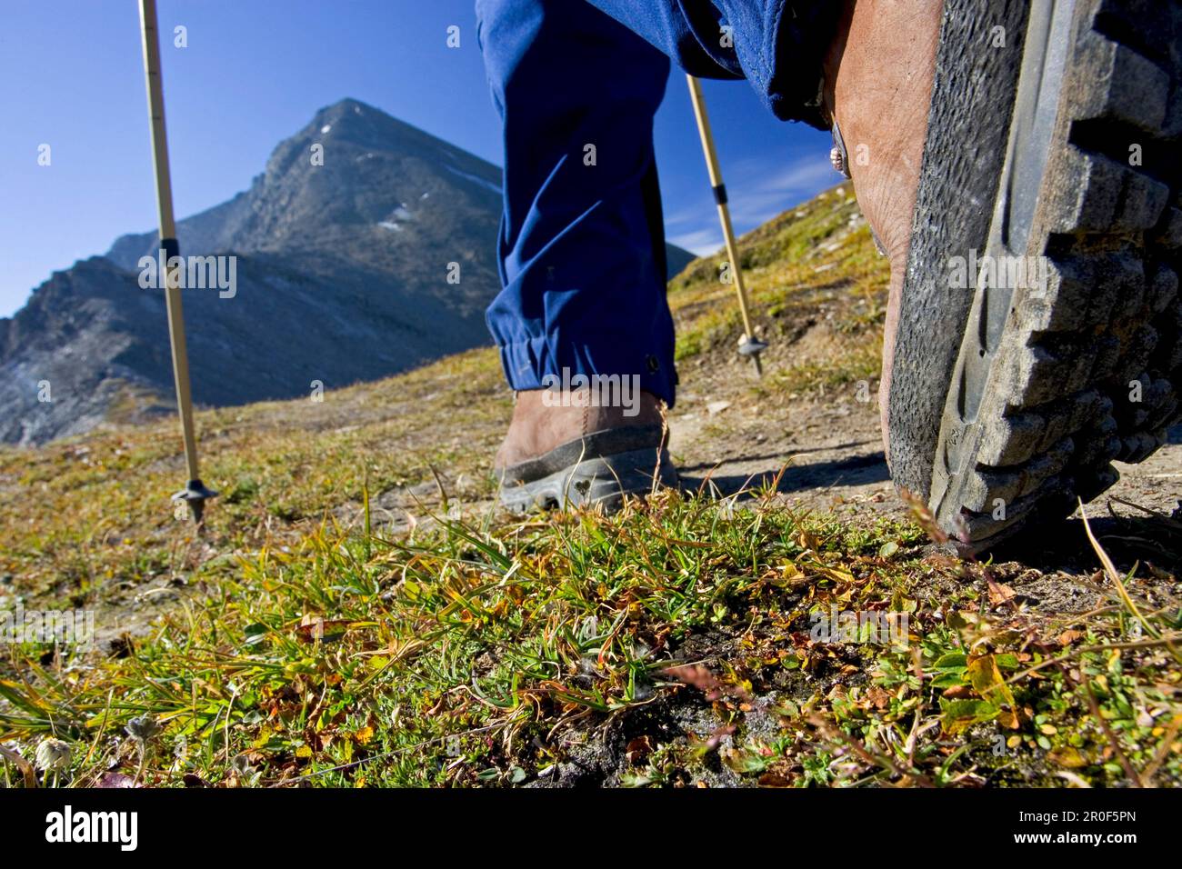 Hiking boots approach a mountain, Engadin, Grisons, Switzerland Stock ...