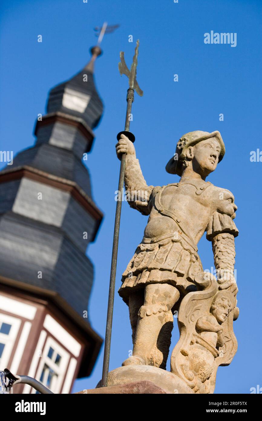 Vacha Fountain Figureand City Hall, Vacha, Thuringia, Germany Stock ...