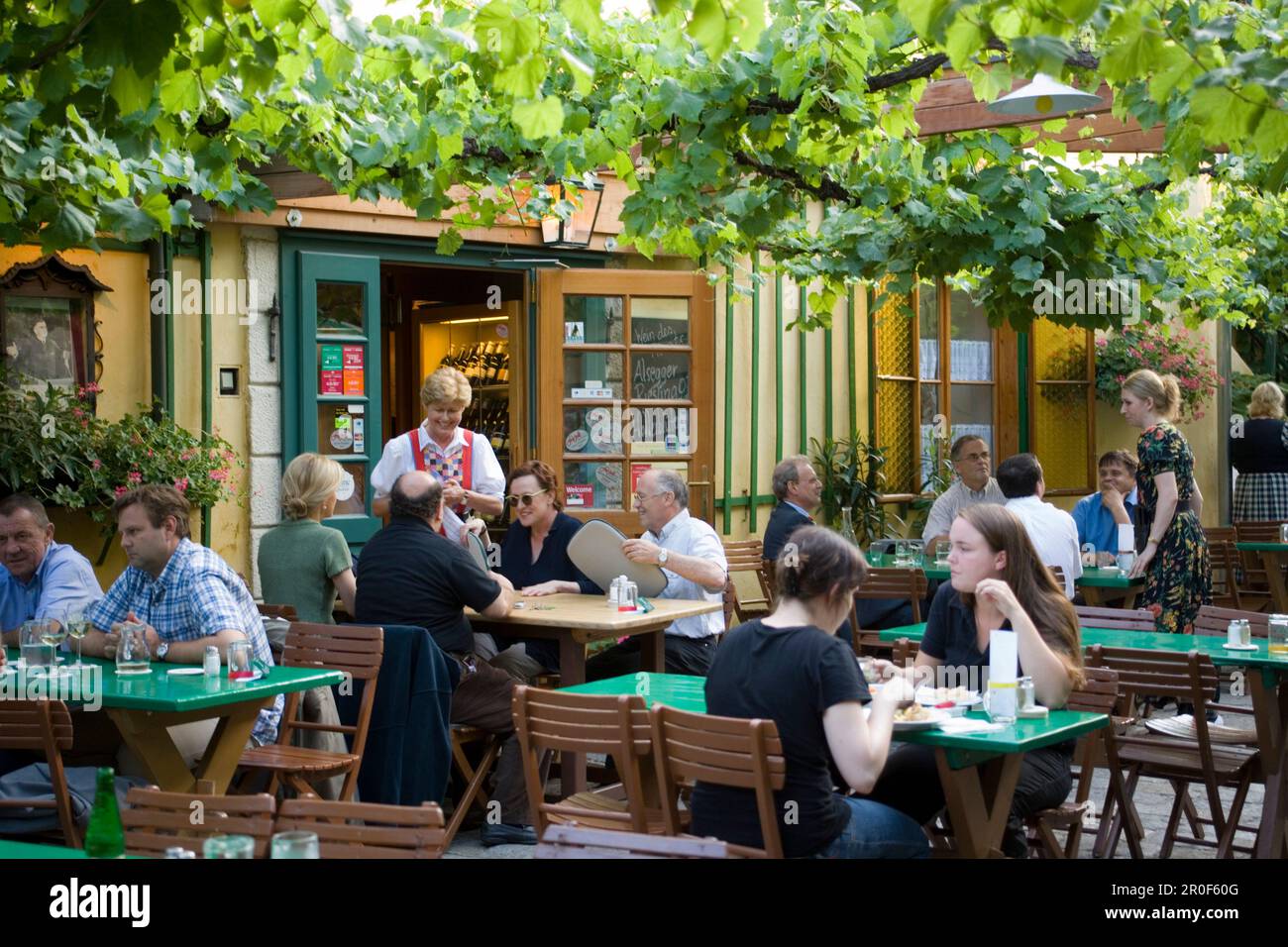 Guests sitting in the garden of Heuriger Mayer, Heiligenstadt, Vienna ...