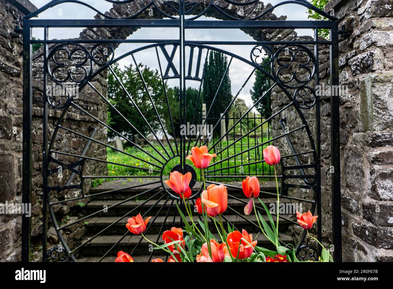 The entrance to the old graveyard in the centre of Irvinestown, Co ...