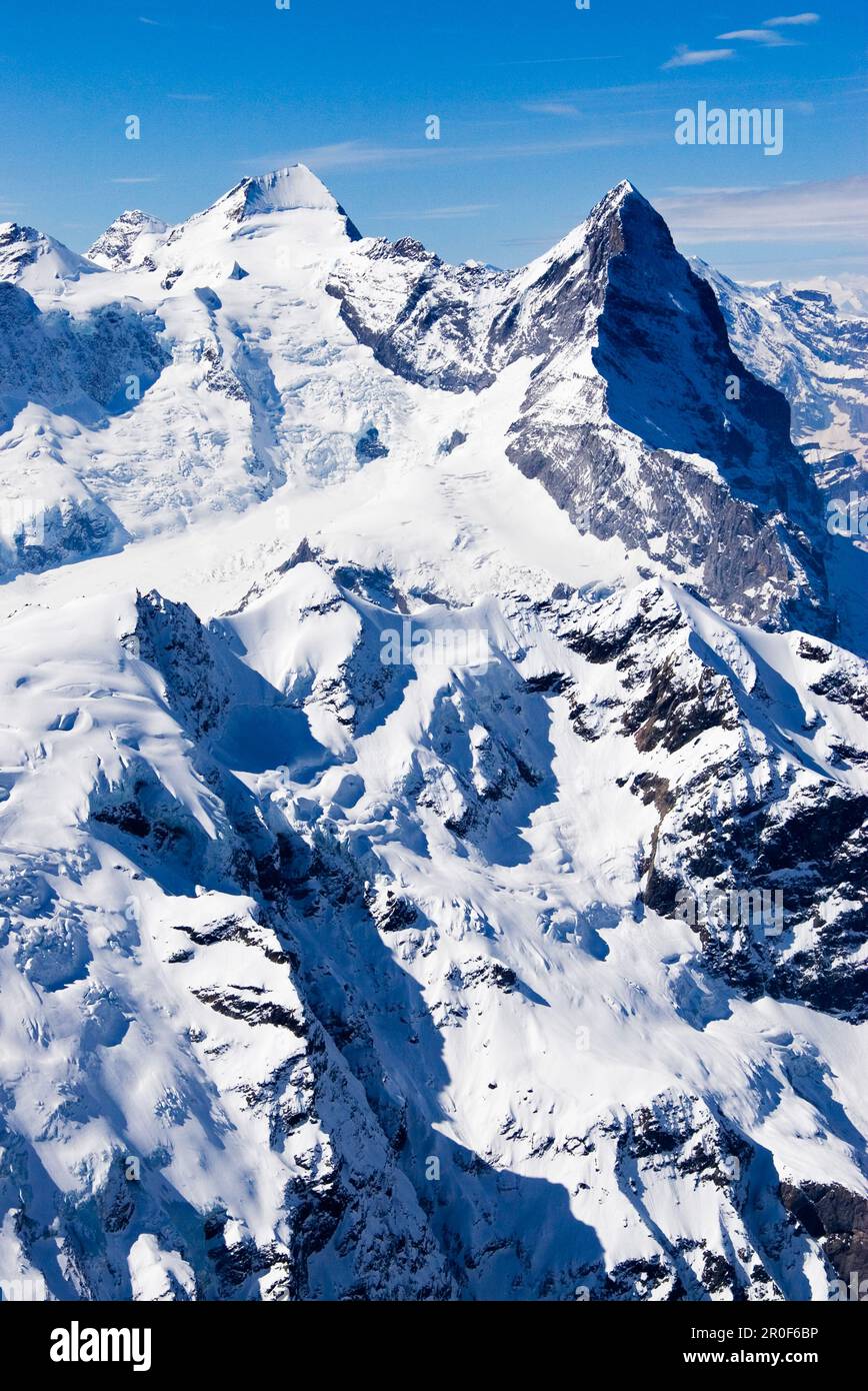 Glaciers and Mountains, view from Rosenhorn, Summit of Eiger right, and ...