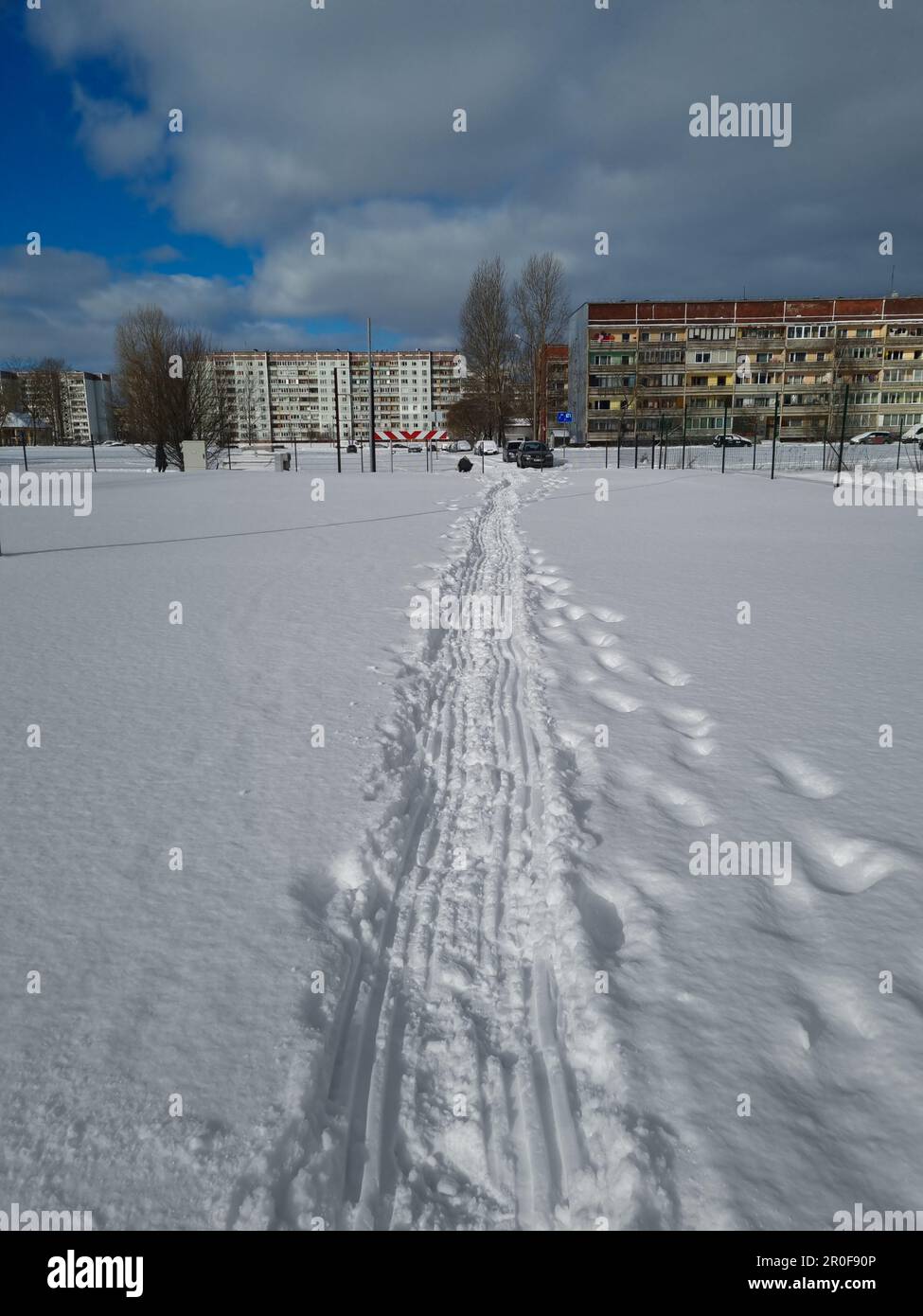 Multi-storey residential houses stand in line. Living apartment complex ...