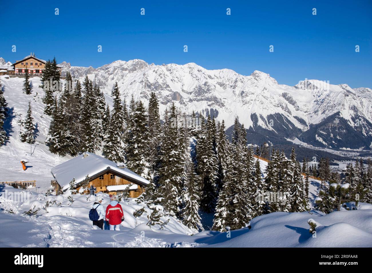 Hiking between alpine huts (Hochwurzenalm), summit of the ...
