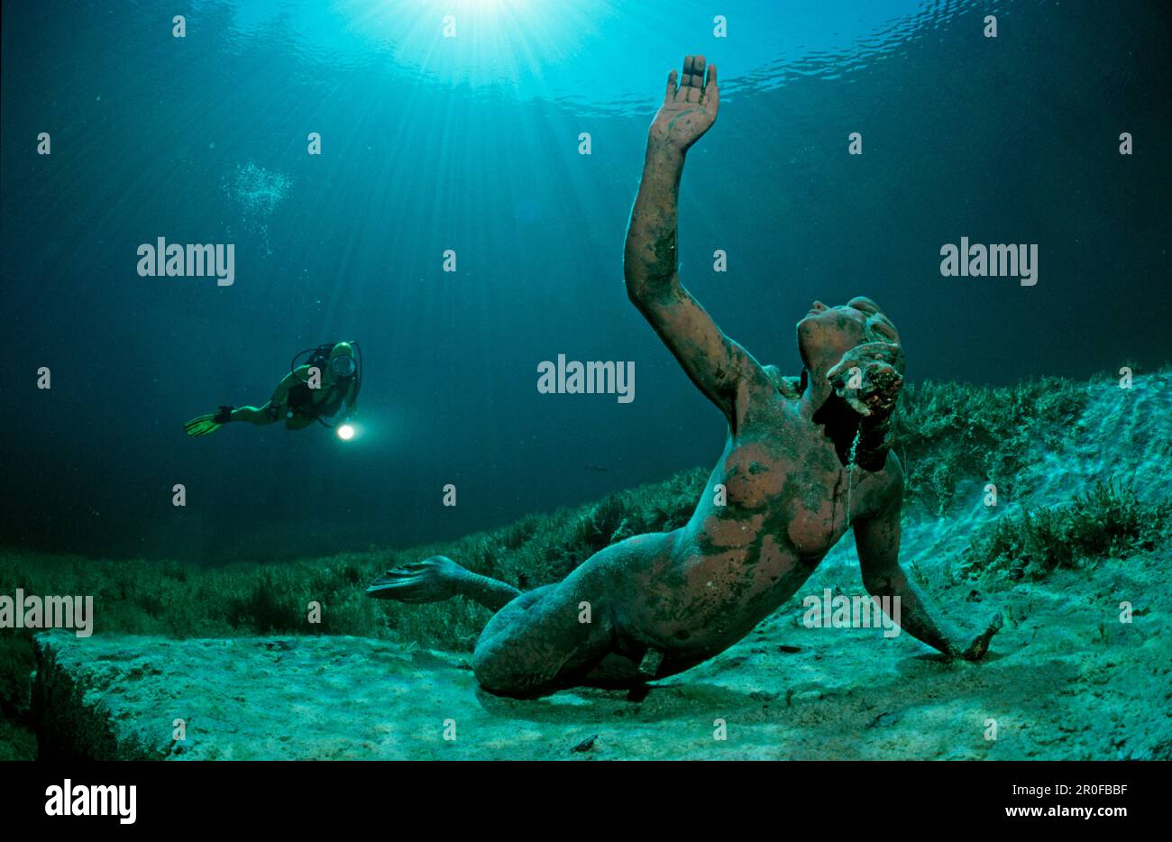 Scuba diver in mountain lake, King Ludwig mermaid, Germany, Bavaria ...