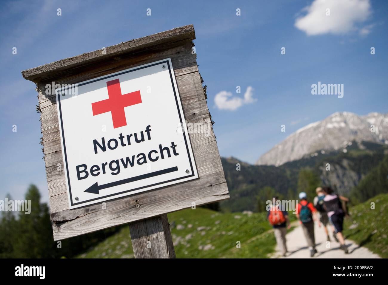 A group of hikers and Mountain Rescue Emergency Phone Sign, Near Jenner ...