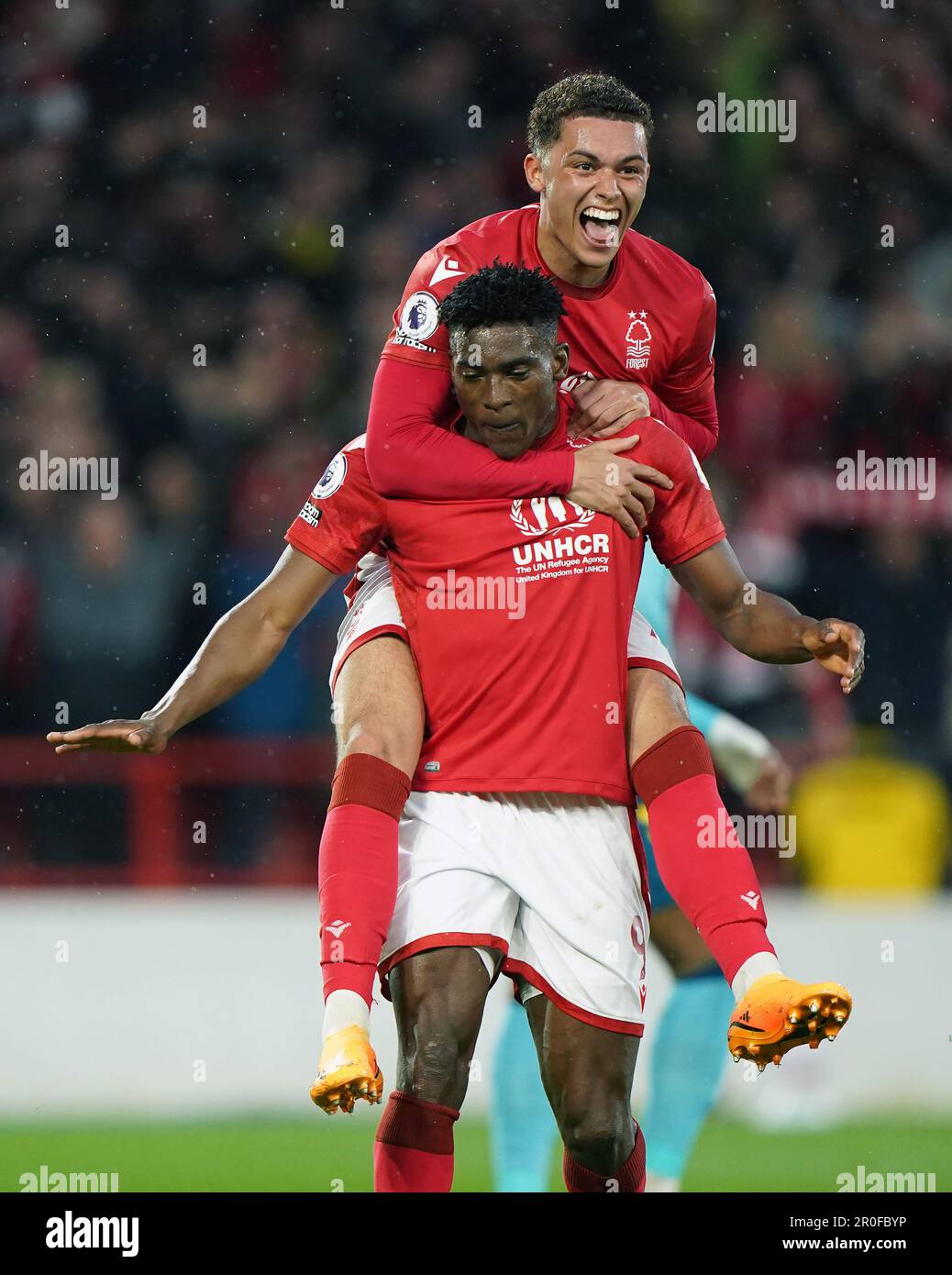 Nottingham Forest's Taiwo Awoniyi (centre) celebrates scoring their ...