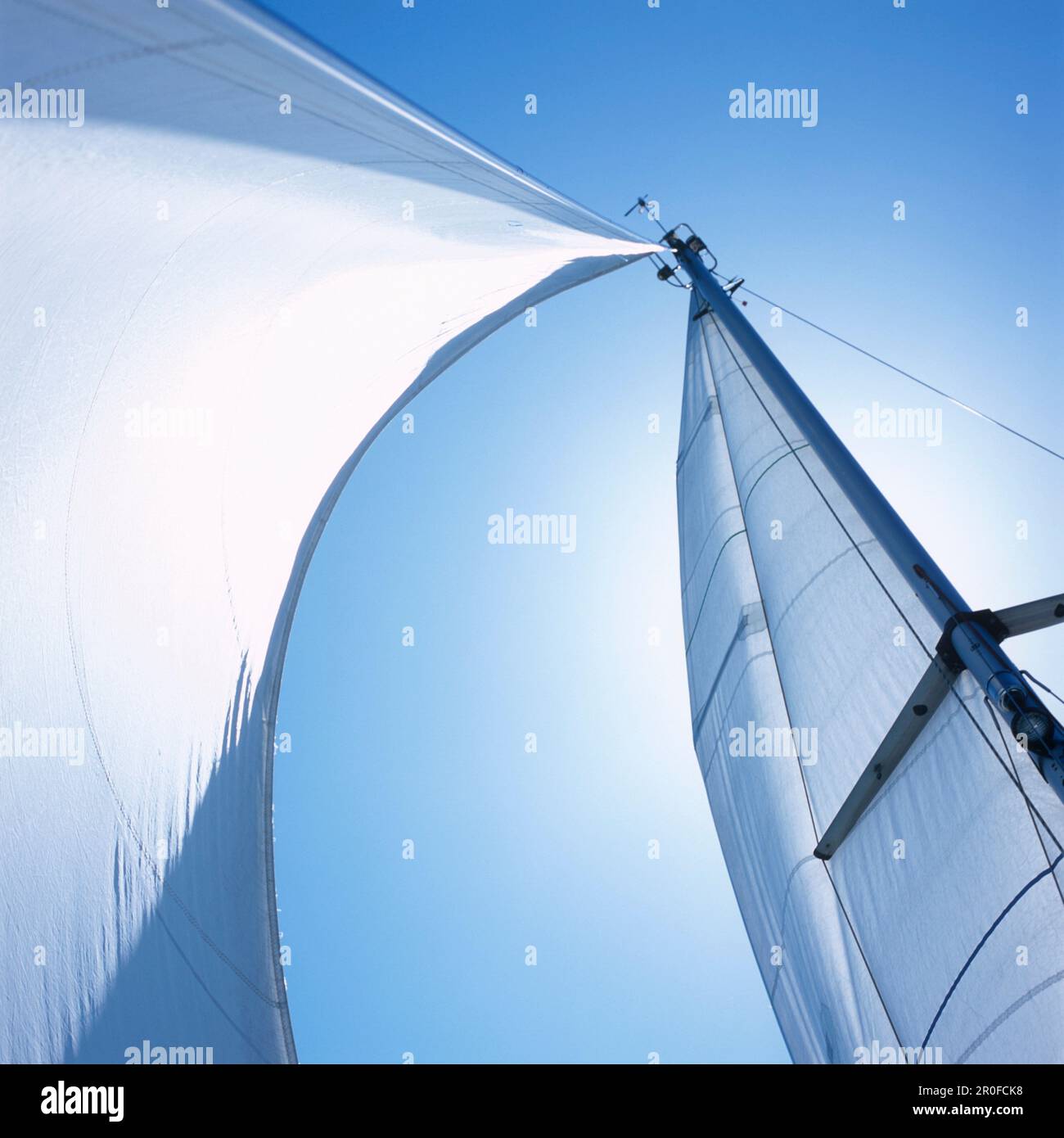 Mast with mainsail and foresail of a sailboat Stock Photo - Alamy