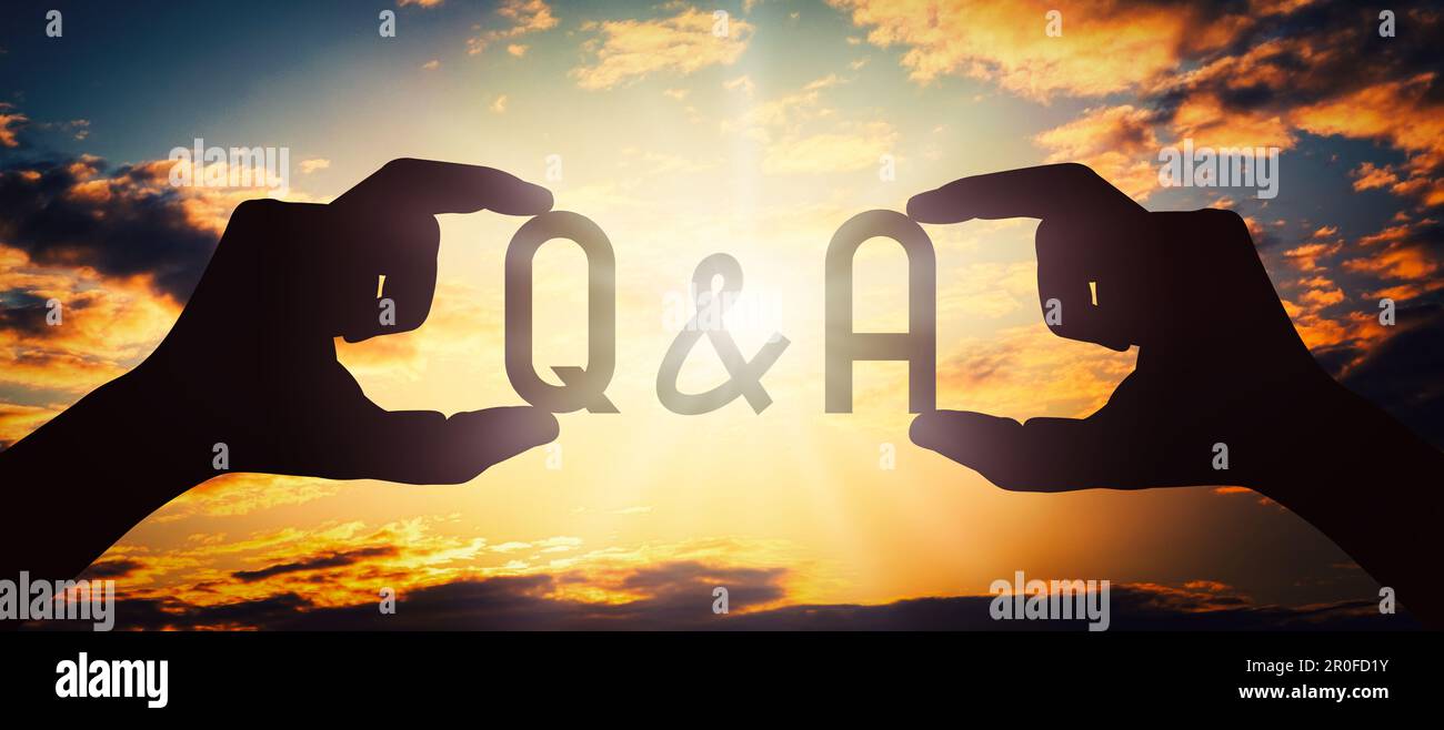 Questions and answers - human hands holding black silhouette letters ...