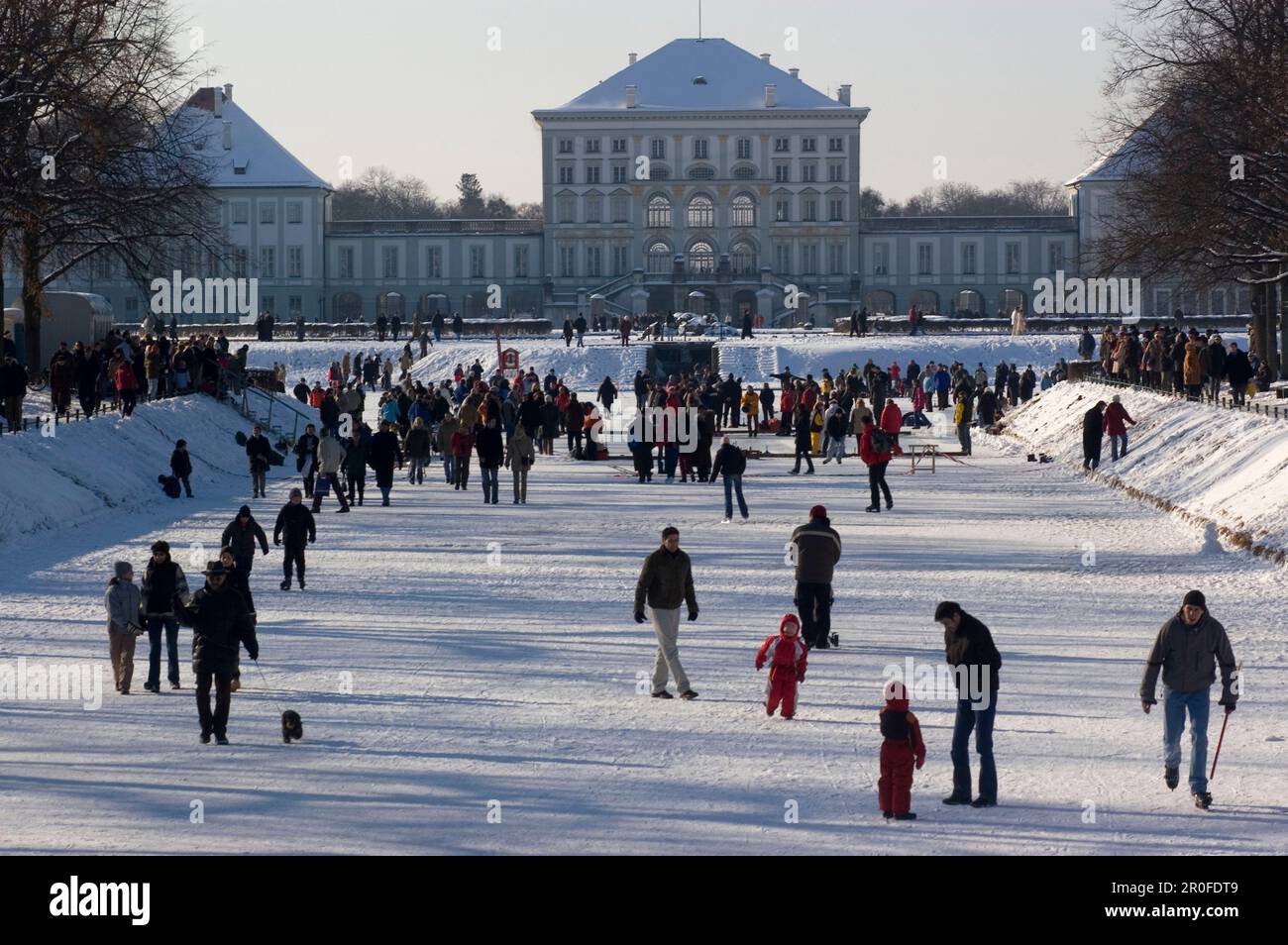 Ice stock sport at Nymphenburg Palace in winter, Munich, Bavaria ...