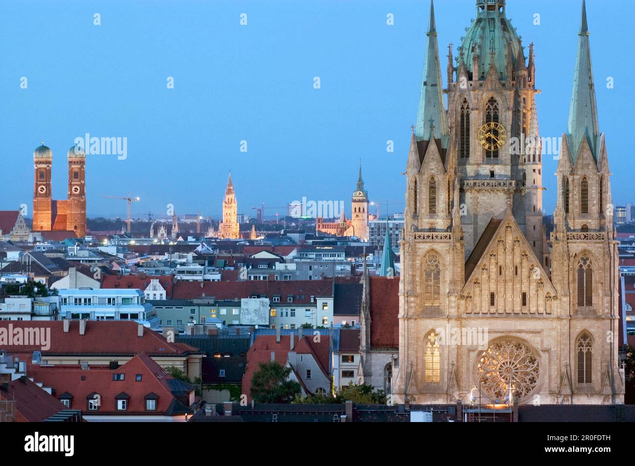View over Munich with St. Paul's Church and Frauenkirche, Munich ...