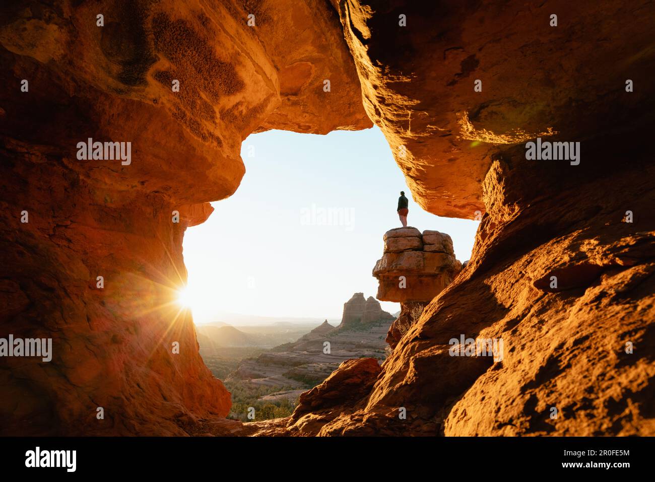 Horizontal image woman standing at dramatic viewpoint at Merry-go-round ...