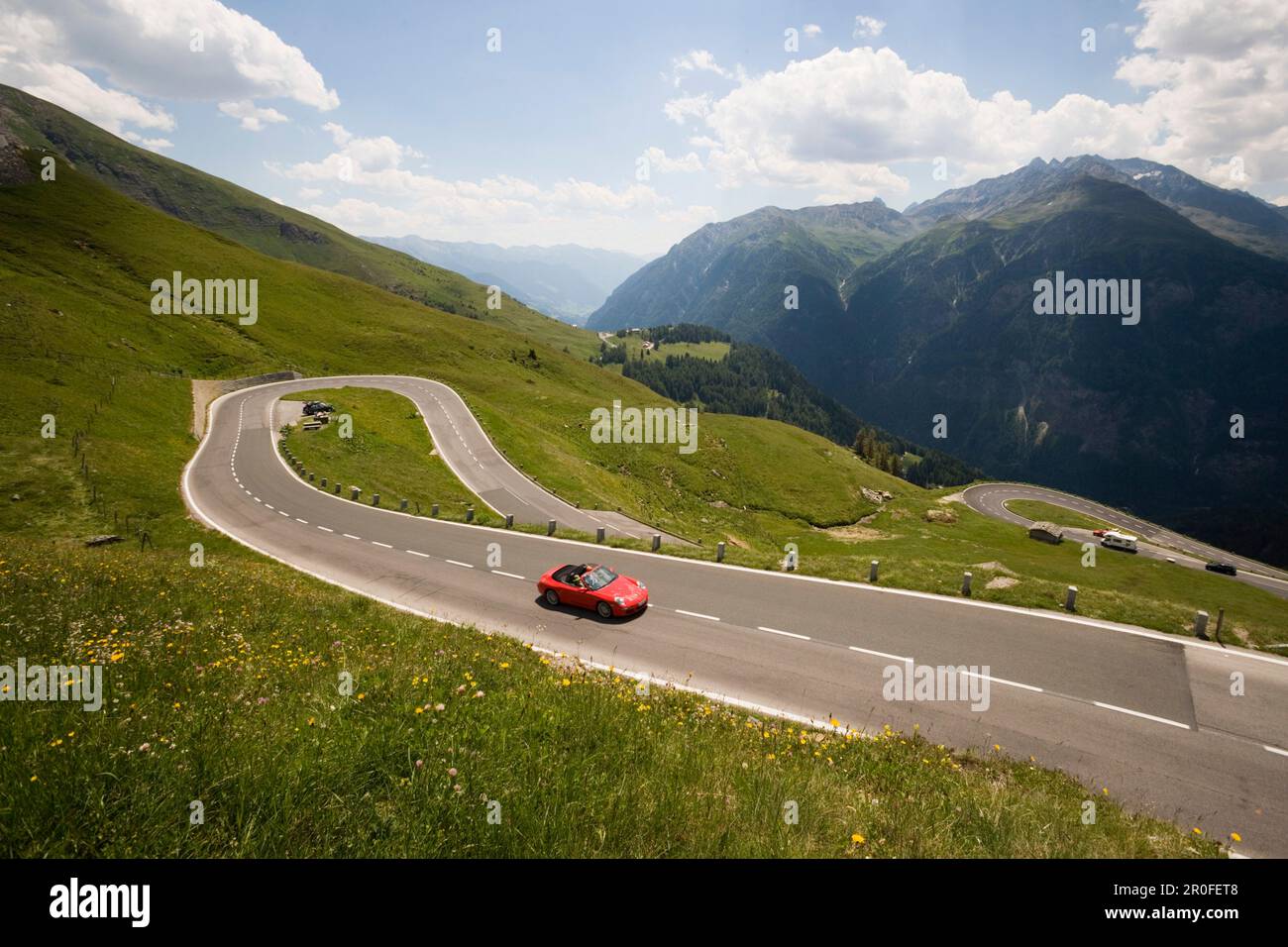 Car driving along the Grossglockner High Alpine Road, Hochalpenstrasse ...