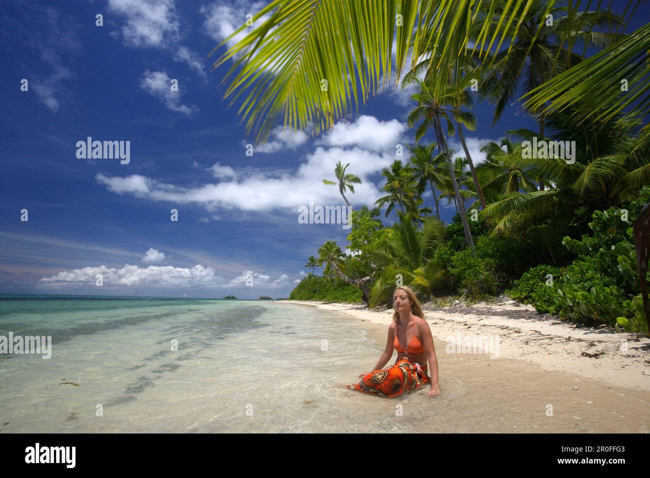 Woman at the beach, Fafa Island Resort, Tonga, South Seas Stock Photo ...