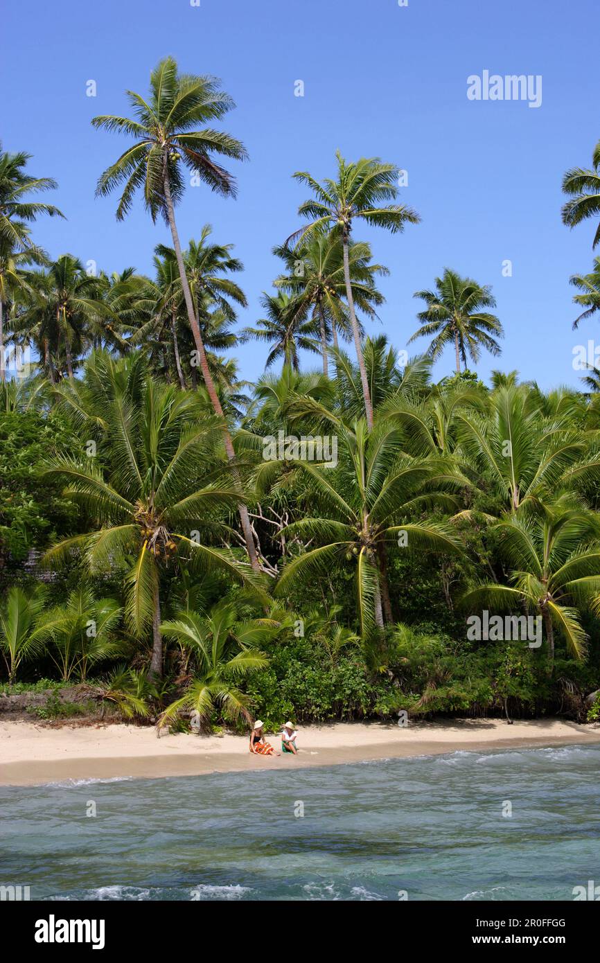 Tourists at the beach, Fafa Island Resort, Tonga, South Seas Stock ...