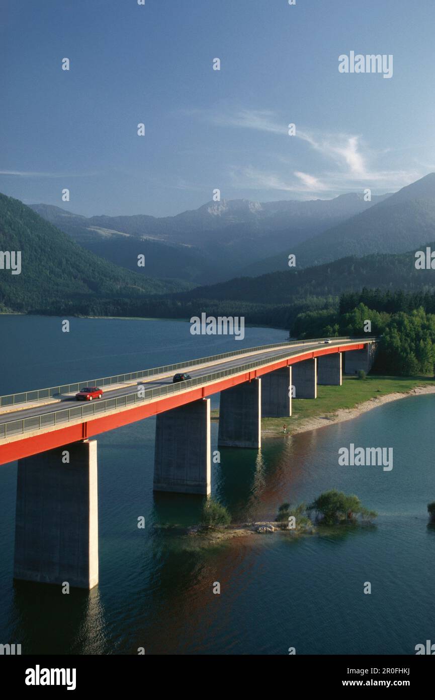 Bridge over Sylvenstein reservoir, Upper Bavaria, Bavaria, Germany ...