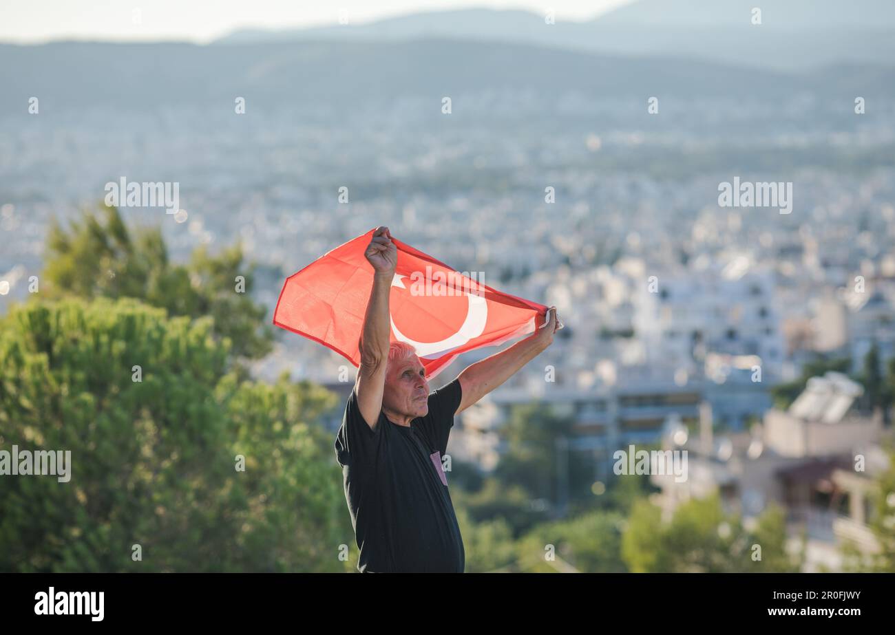 Patriotic senior man celebrates Turkish independence day with a ...