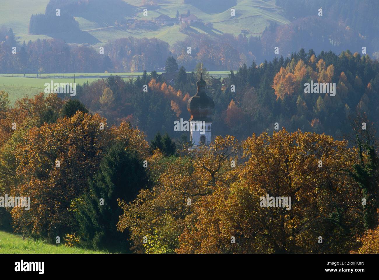 Spire of Hoeglwoerth Abbey, Anger, Berchtesgadener Land, Bavaria ...