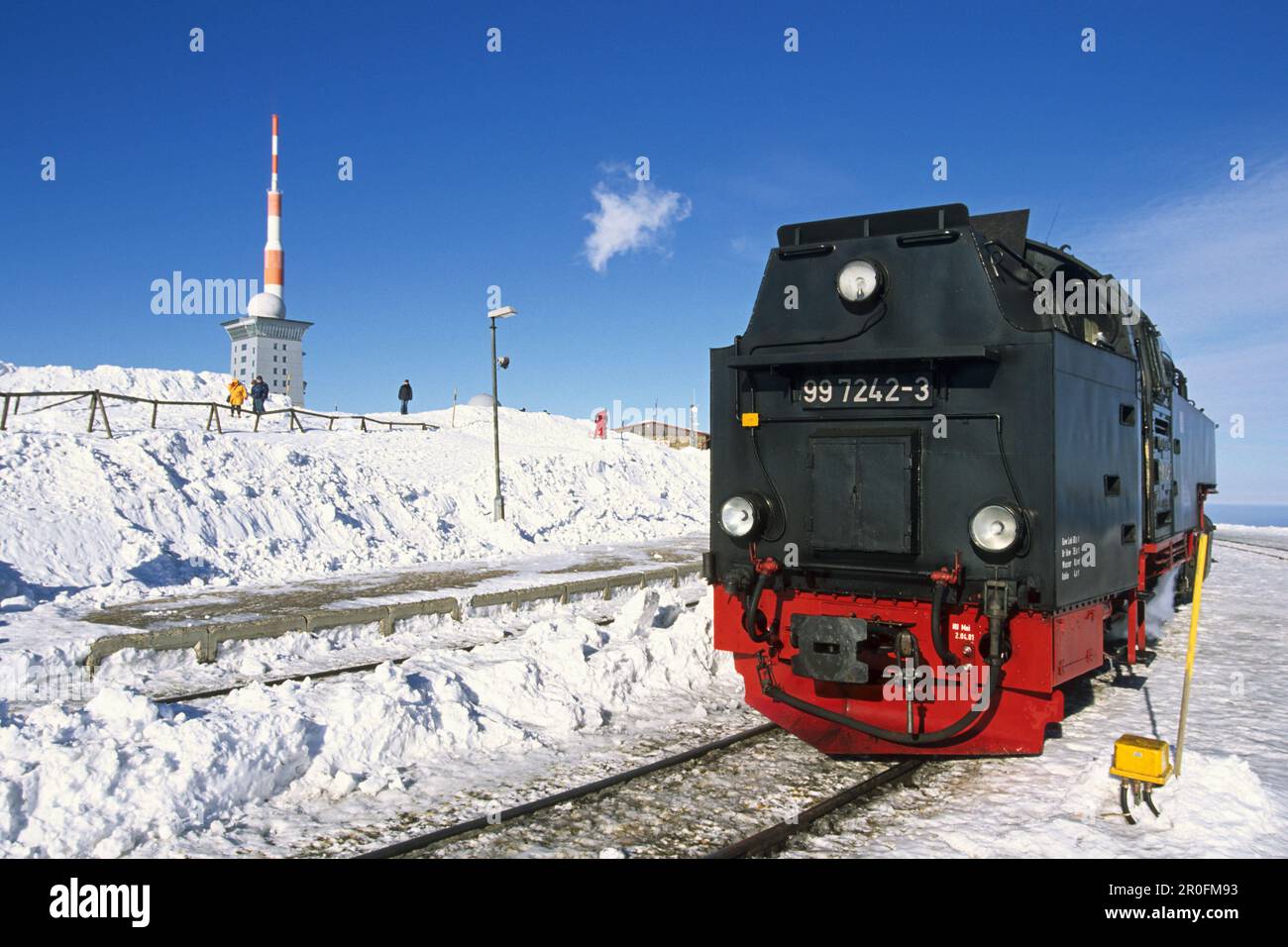 Brockenbahn in snow on Brocken summit, Schierke, Harz Mountains, Saxony ...