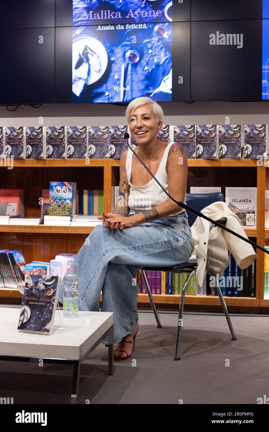 Milan, . 08th May, 2023. Presentation of the book "Anxiety of happiness" by Malika Ayane ...