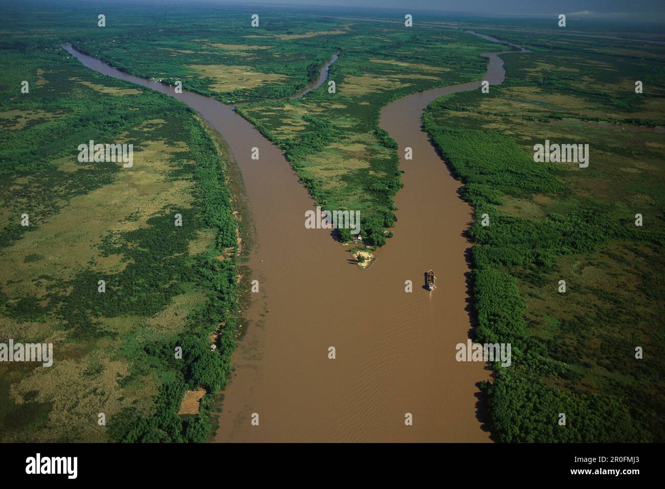 Aerial Photo, Delta of river Rio Parana with Freighter, Buenos Aires ...