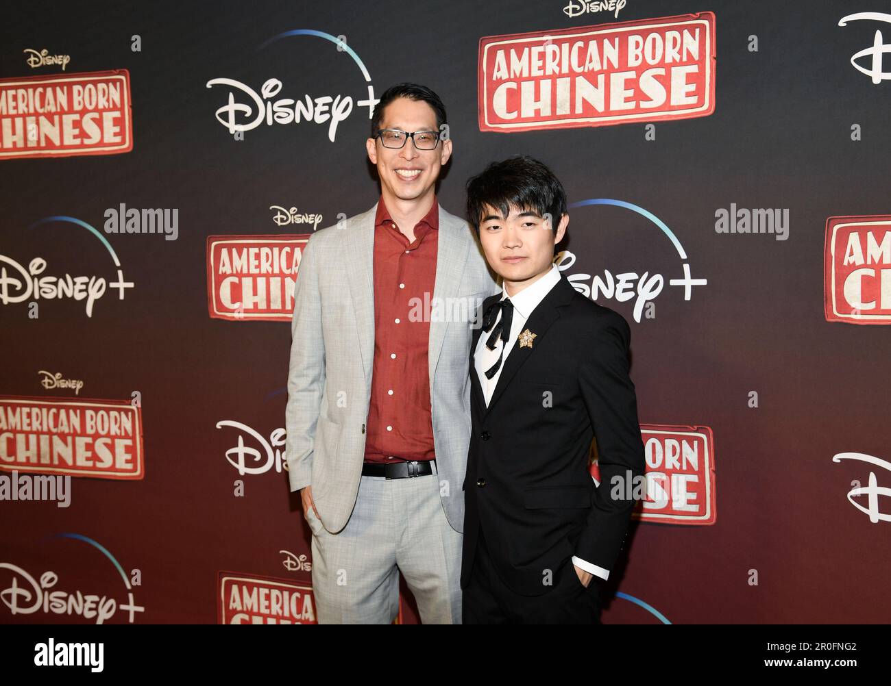 Gene Luen Yang, left, and Ben Wang attend the premiere of the Disney+ ...