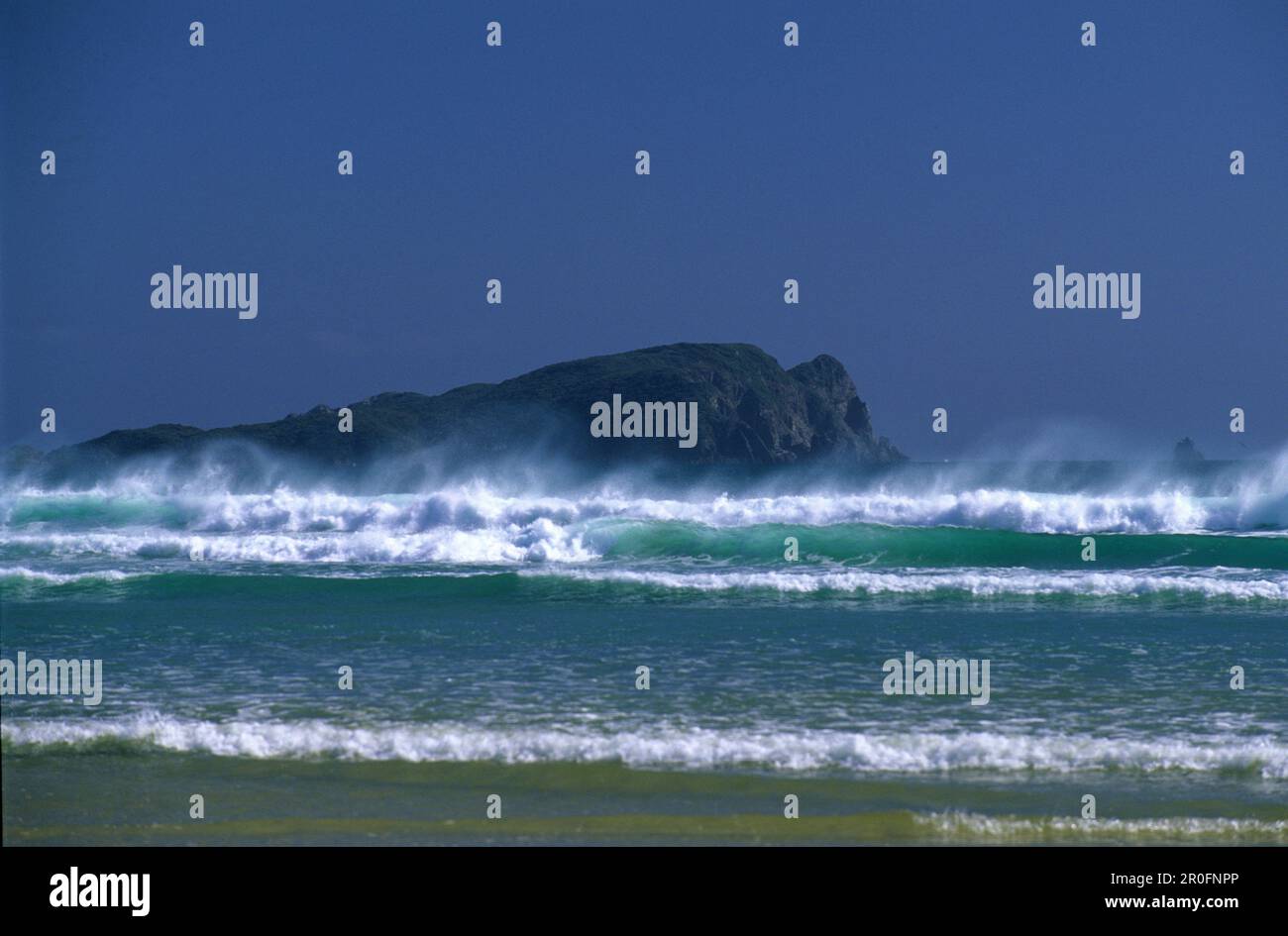 Surf at Mason Bay at dusk, Ernest Islands in the background, Steward ...