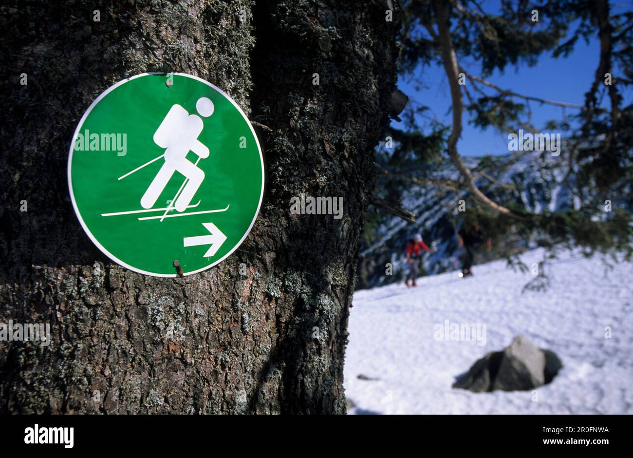 Sign for backcountry ski routes posted by German alpine club for routes ...