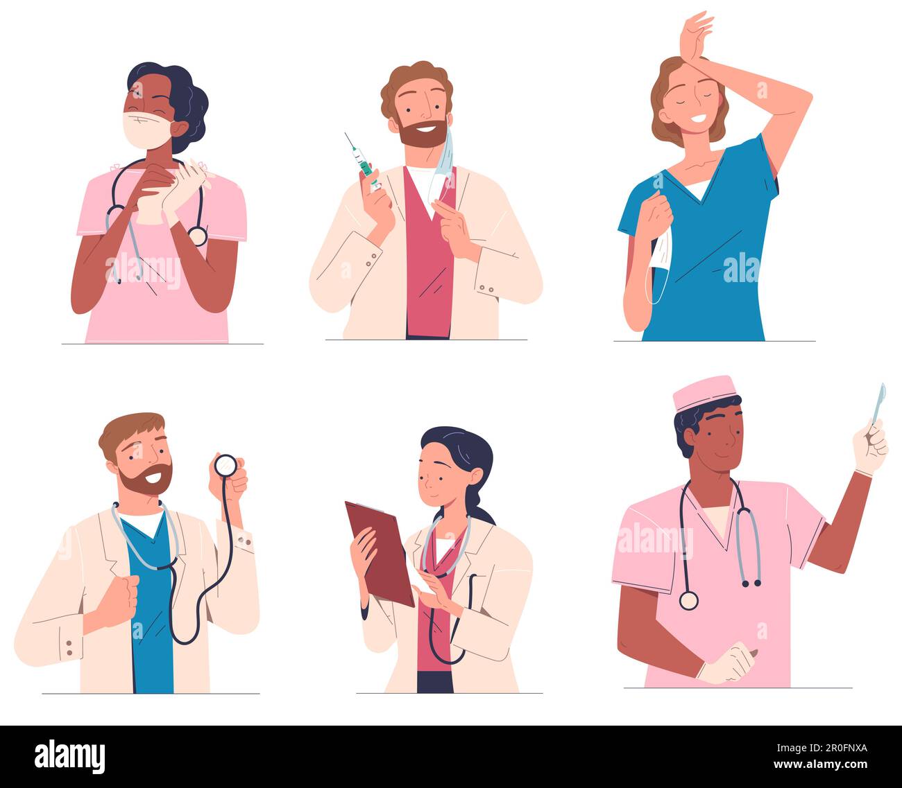 Doctor and nurse characters happy hospital workers hi-res stock ...