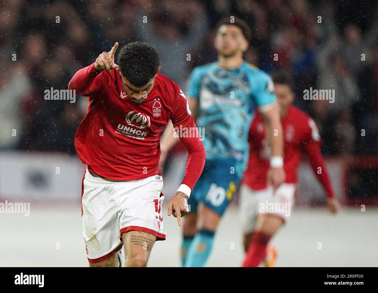 Nottingham Forest's Morgan Gibbs-White (left) celebrates scoring their ...