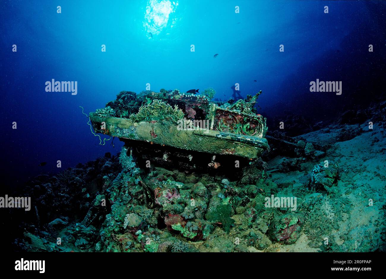 Car wreck near Blue Belt shipwreck, Sudan, Africa, Red Sea Stock Photo ...