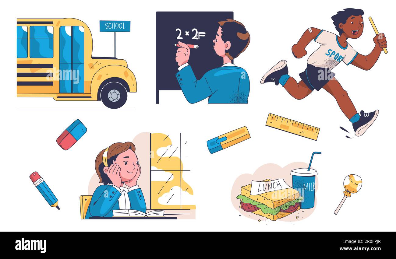 School set with students Stock Vector Image & Art - Alamy