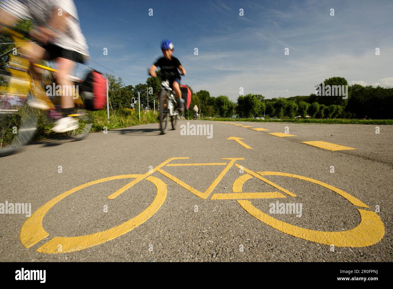 Cyclists passing bikeway, Romanshorn, Canton of Thurgau, Switzerland ...