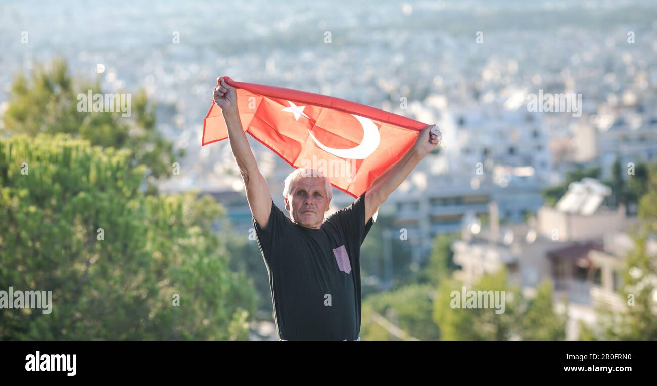Patriotic senior man celebrates Turkish independence day with a ...