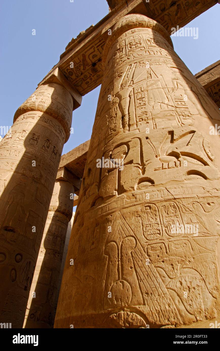 relief-ornamented pillar in temple of Karnak, Egypt, Africa Stock Photo ...