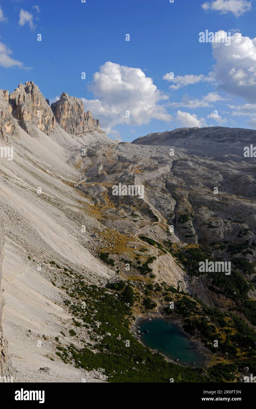 View from notch Forcella di Lech to lake Lech de Lagacio and peak ...
