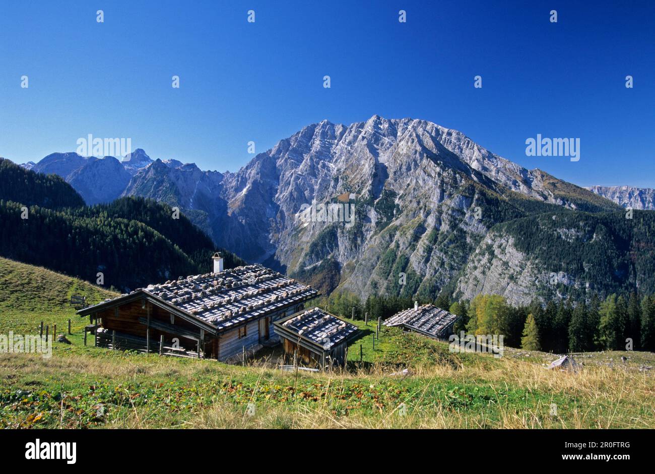 Apine huts with Watzmann, Berchtesgaden Alps, Berchtesgaden, Bavaria ...