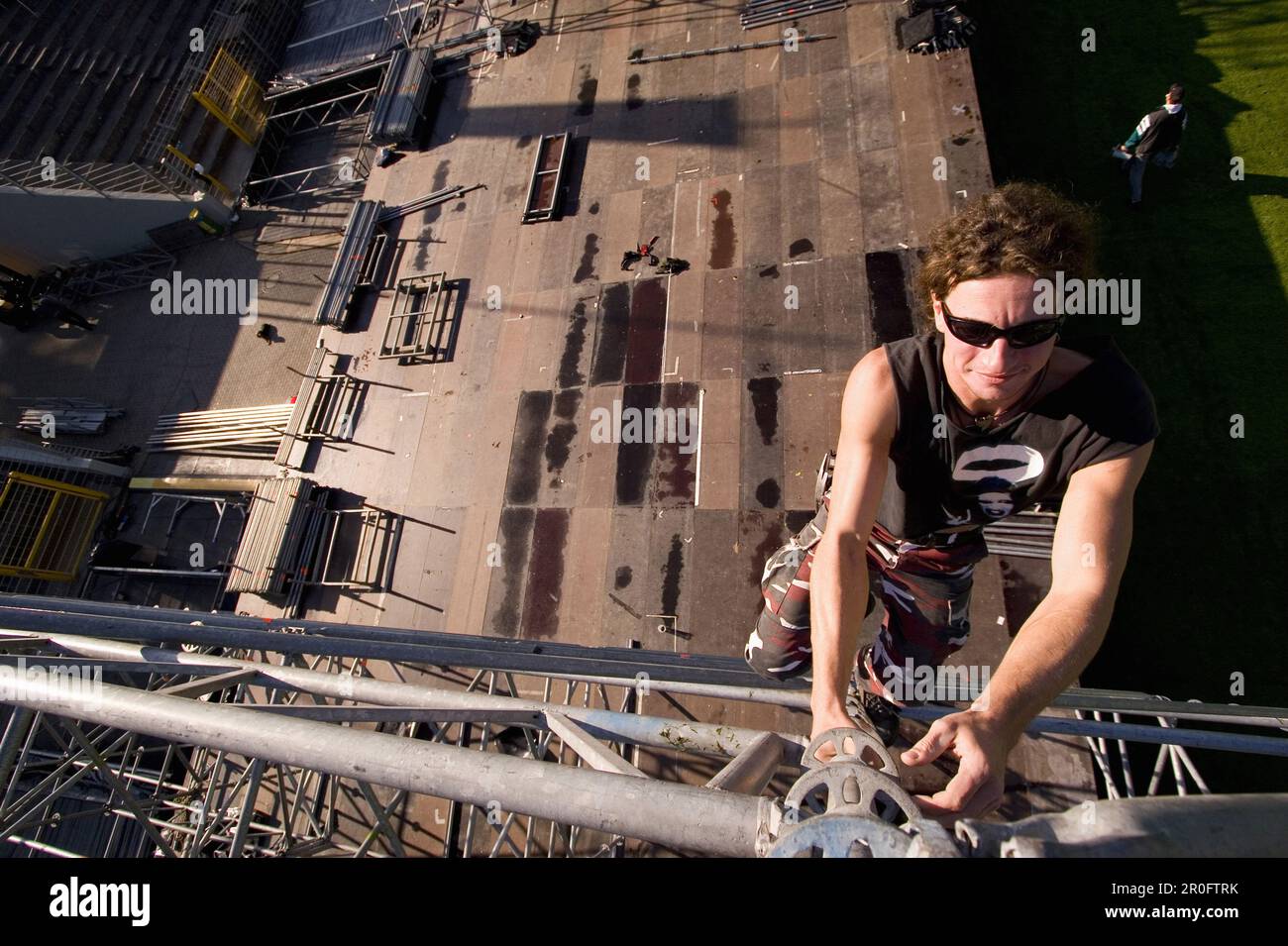 Rigger climbing frame on stage, Rock am See, Konstanz, Baden ...