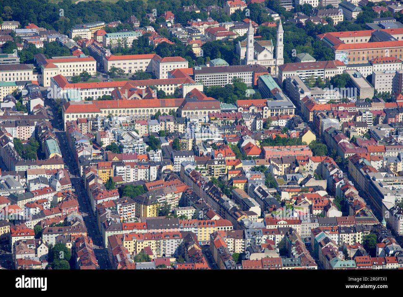 Aerial view of church of St. Ludwig and Ludwig Maximilians University ...